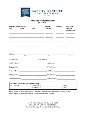 Fillable Online RE-ENROLLING STUDENT: Fax Email Print - pdfFiller