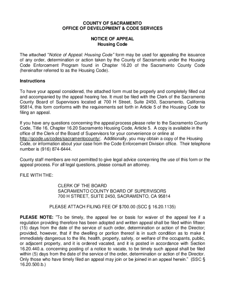 Fillable Online Appeal Forms - Sacramento County Code Enforcement Fax ...