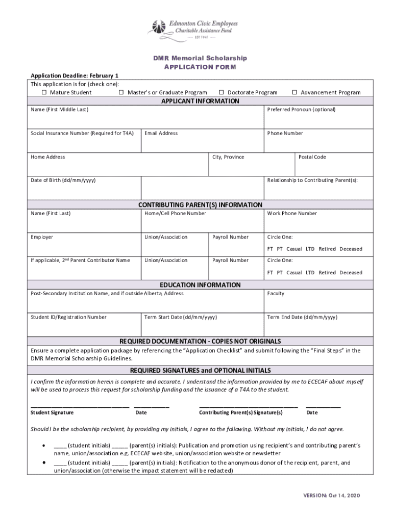 Fillable Online DMR Memorial Scholarship Fax Email Print - pdfFiller