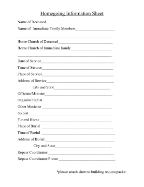 Fillable Online Homegoing Information Sheet Fax Email Print - pdfFiller