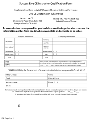 Fillable Online Instructor Qualification Form - 2017p1 Fax Email Print ...