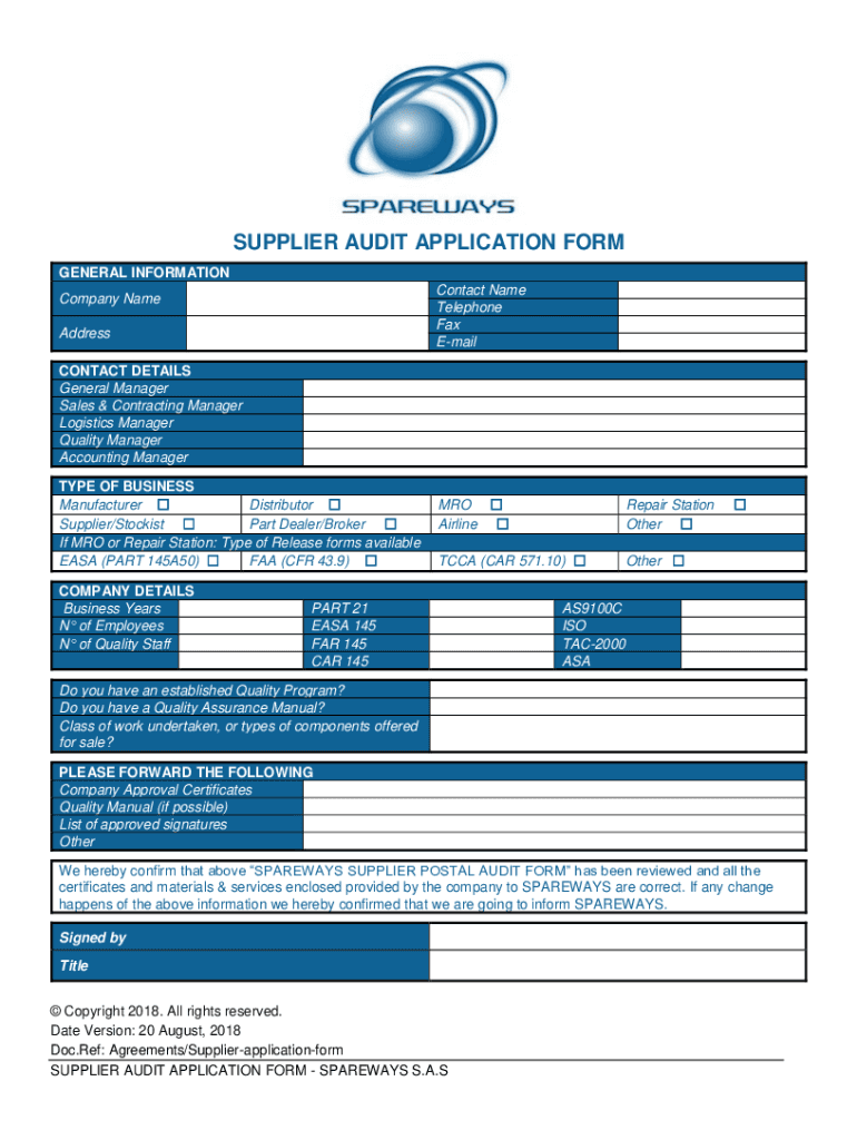 Fillable Online SUPPLIER POSTAL AUDIT FORM Fax Email Print - pdfFiller