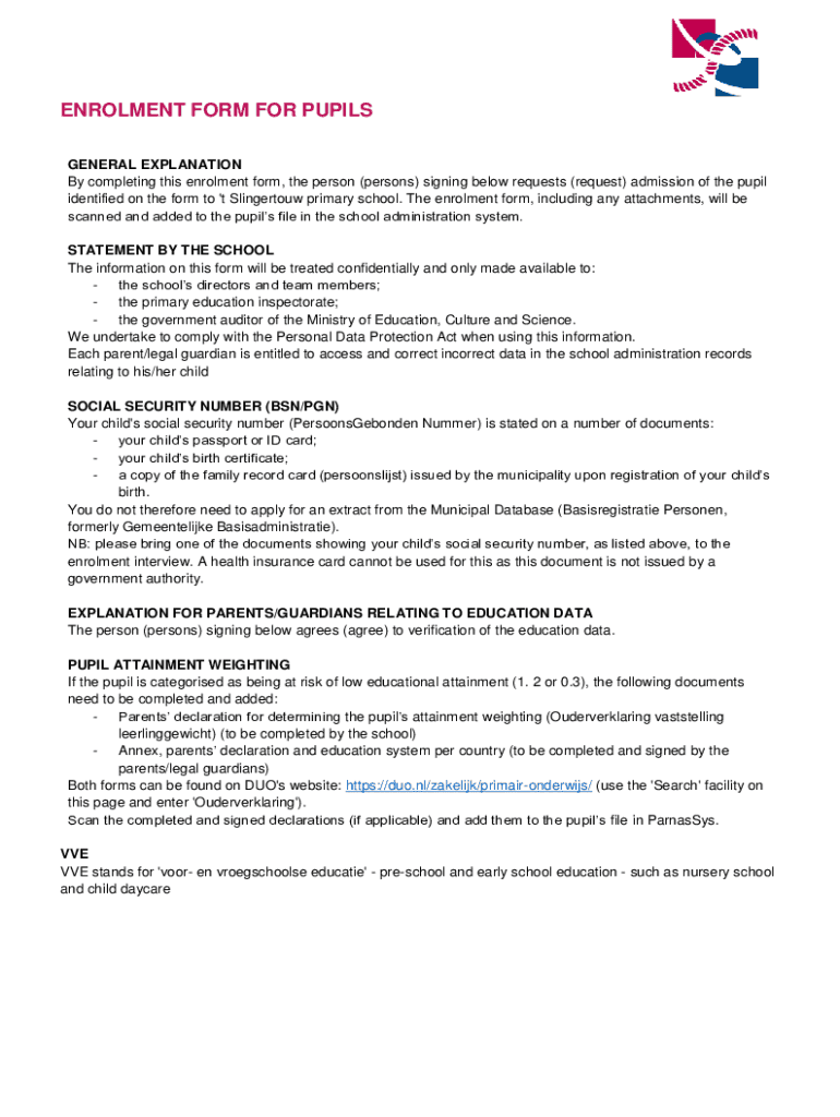 Fillable Online ENROLMENT FORM FOR PUPILS Fax Email Print - pdfFiller