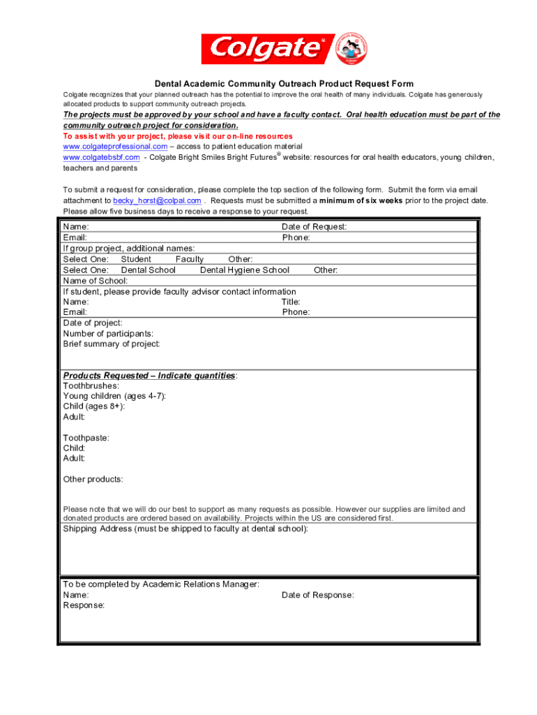 Fillable Online 2019 Colgate-ASDA Community Outreach Request Form.docx ...
