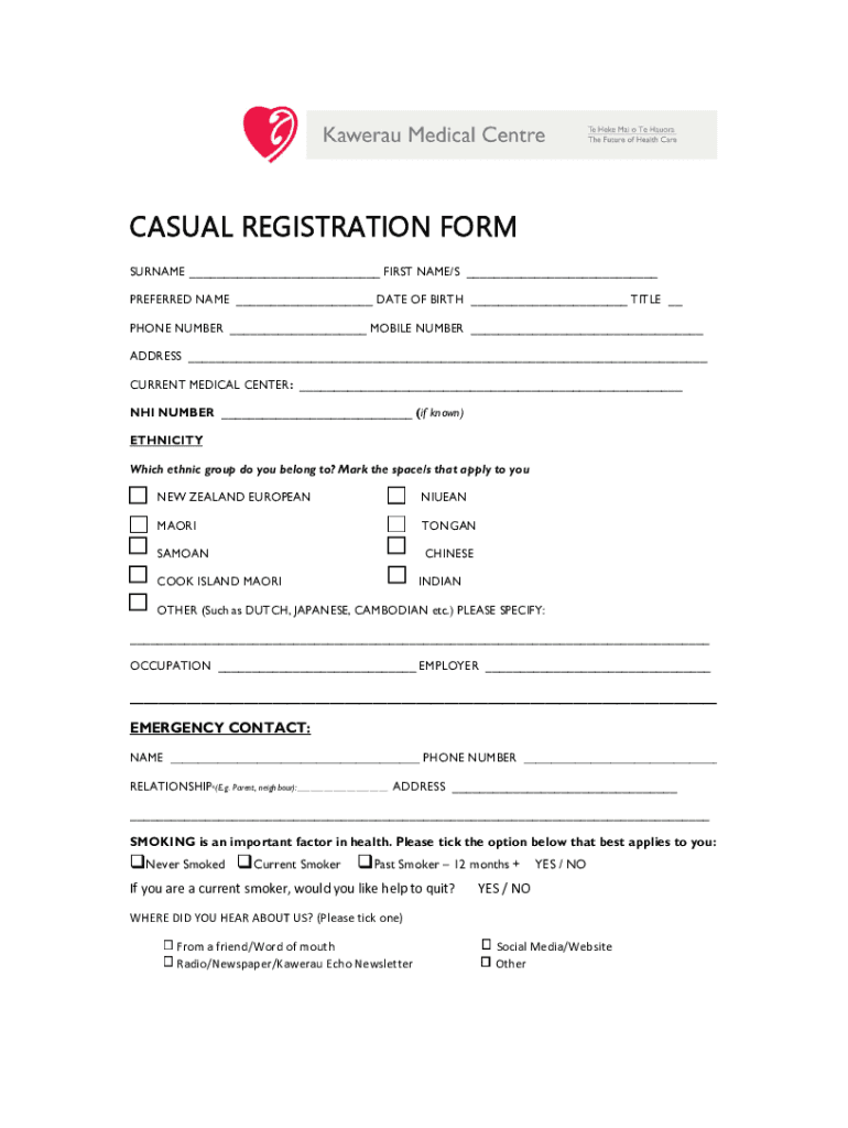 Fillable Online 2020 CASUAL REGISTRATION FORM Fax Email Print - pdfFiller