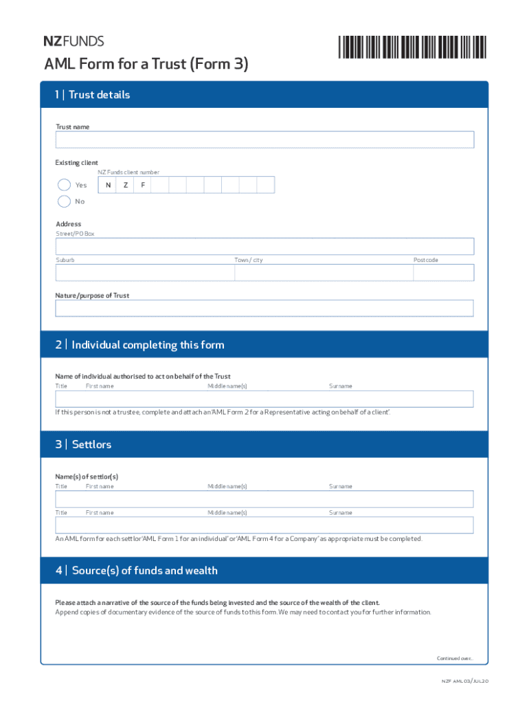 Fillable Online AML Form for a Trust (Form 3) Fax Email Print - pdfFiller