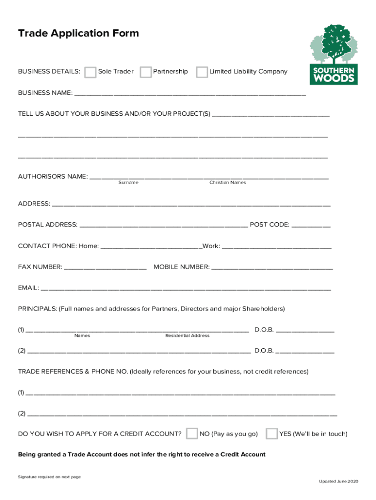 Fillable Online Trade Application Form - June 2020.docx Fax Email Print ...