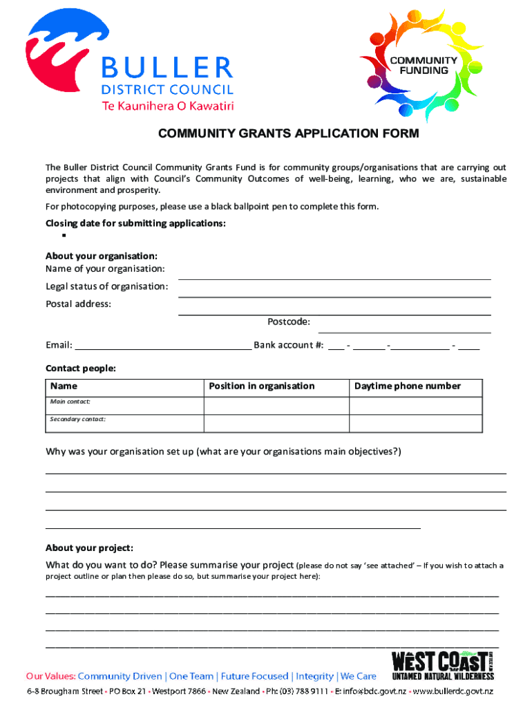 Fillable Online Community Grant Program Sample ApplicationGrants - DCNR ...