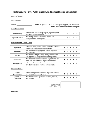 Fillable Online Poster Judging Form: ASPET Student/Postdoctoral Poster ...