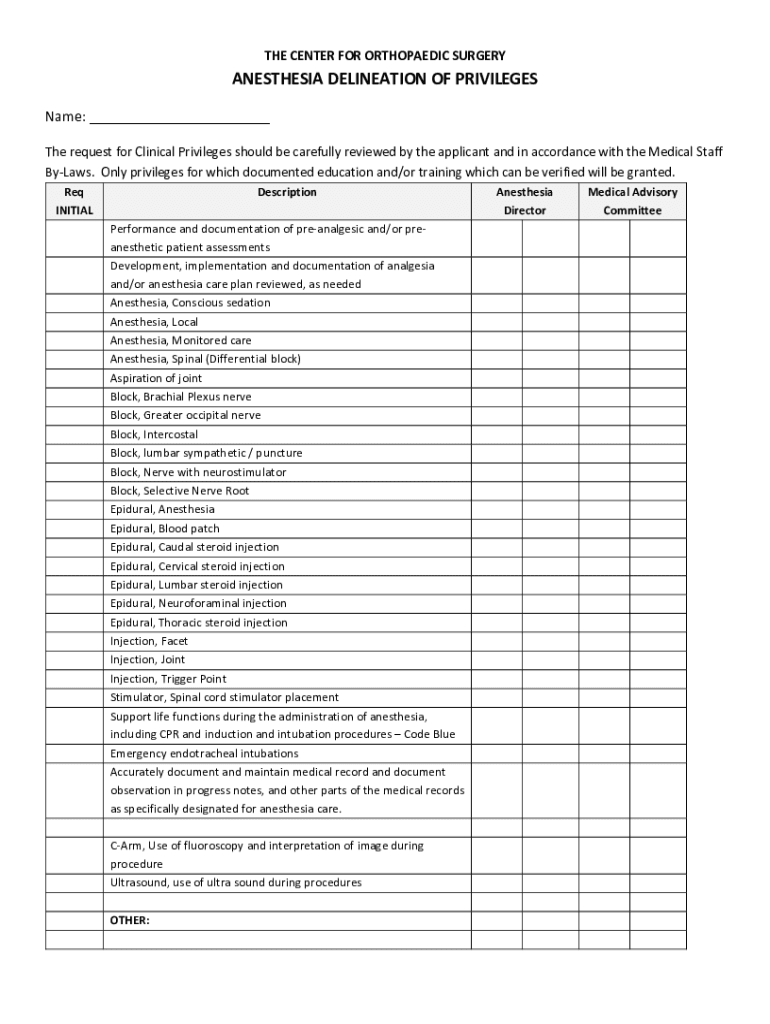 Fillable Online THE CENTER FOR ORTHOPAEDIC SURGERY ANESTHESIA ...