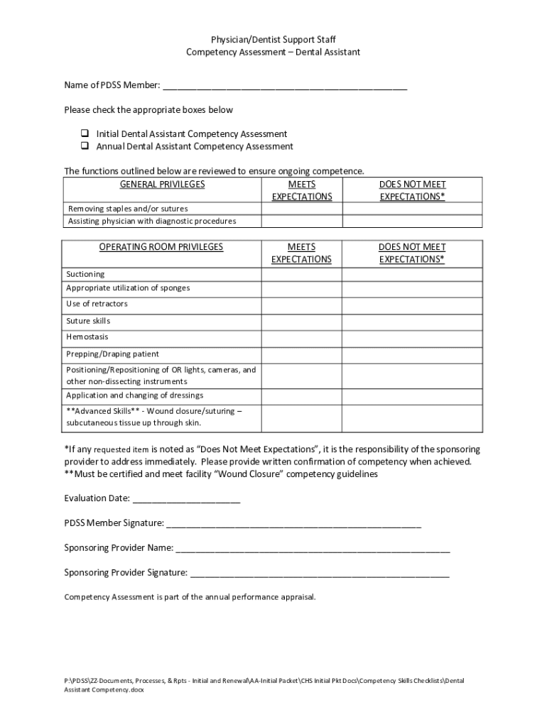 Fillable Online Physician/Dentist Support Staff Competency Assessment ...
