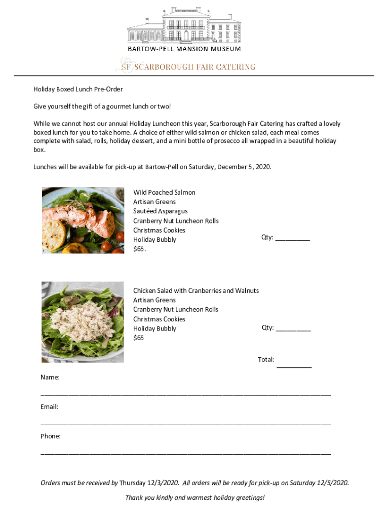 Fillable Online Holiday Boxed Lunch Pre-Order Fax Email Print - pdfFiller