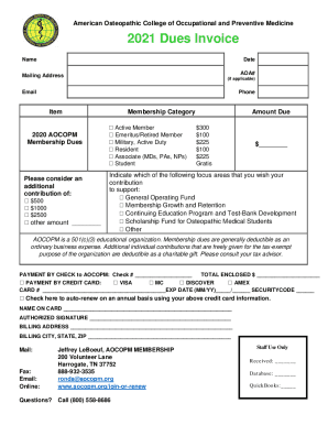 Fillable Online 2021 Dues Invoice Form Fax Email Print - pdfFiller