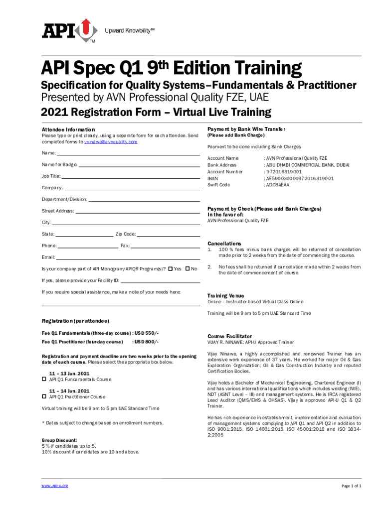 Fillable Online ISO 9001GroupAPI Spec Q1 Quality Management System ...