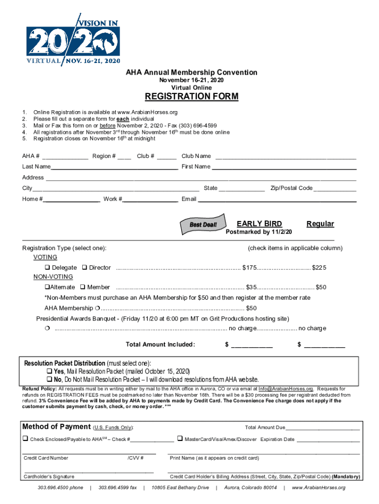 Fillable Online 2020 Convention - Registration Form 2020 Fax Email ...