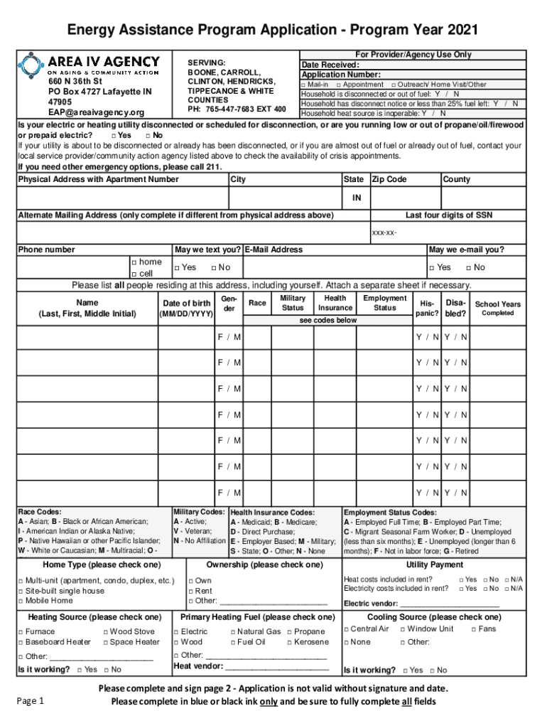 Fillable Online Energy Assistance Program Application - Program Year ...