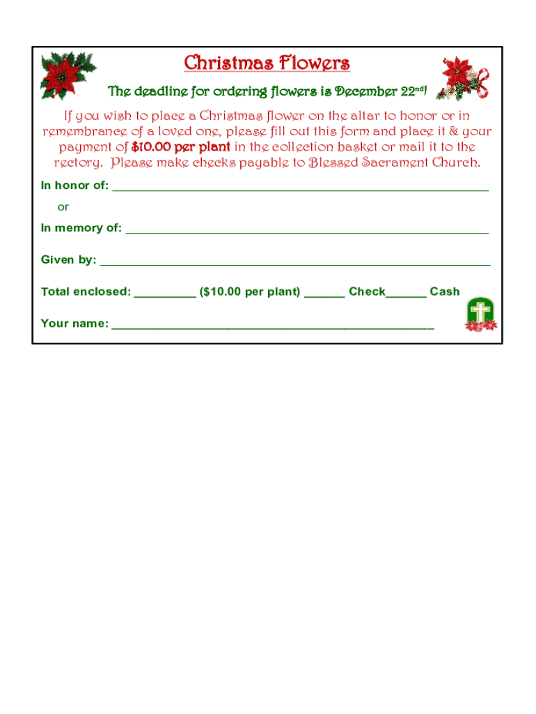 Fillable Online Christmas Flower Donations - St. John's Church Fax ...