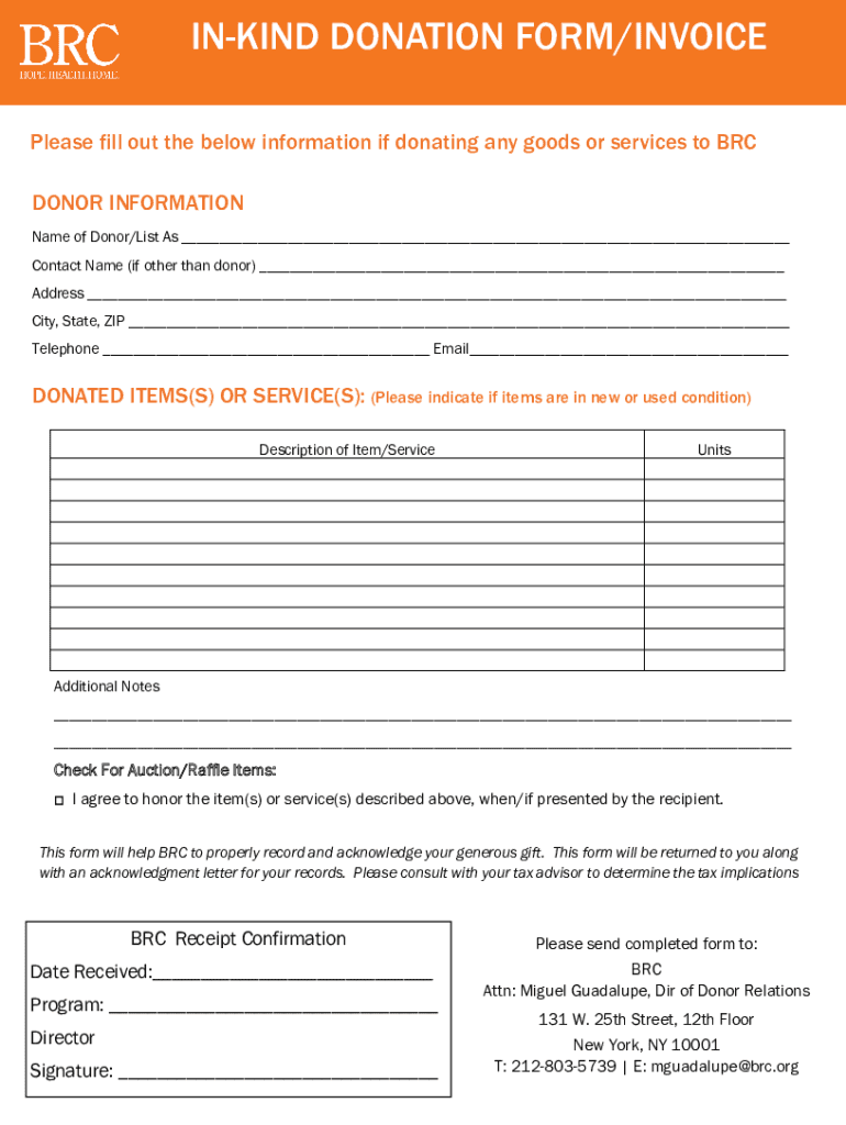 Fillable Online IN-KIND DONATION FORM/INVOICE Fax Email Print - pdfFiller