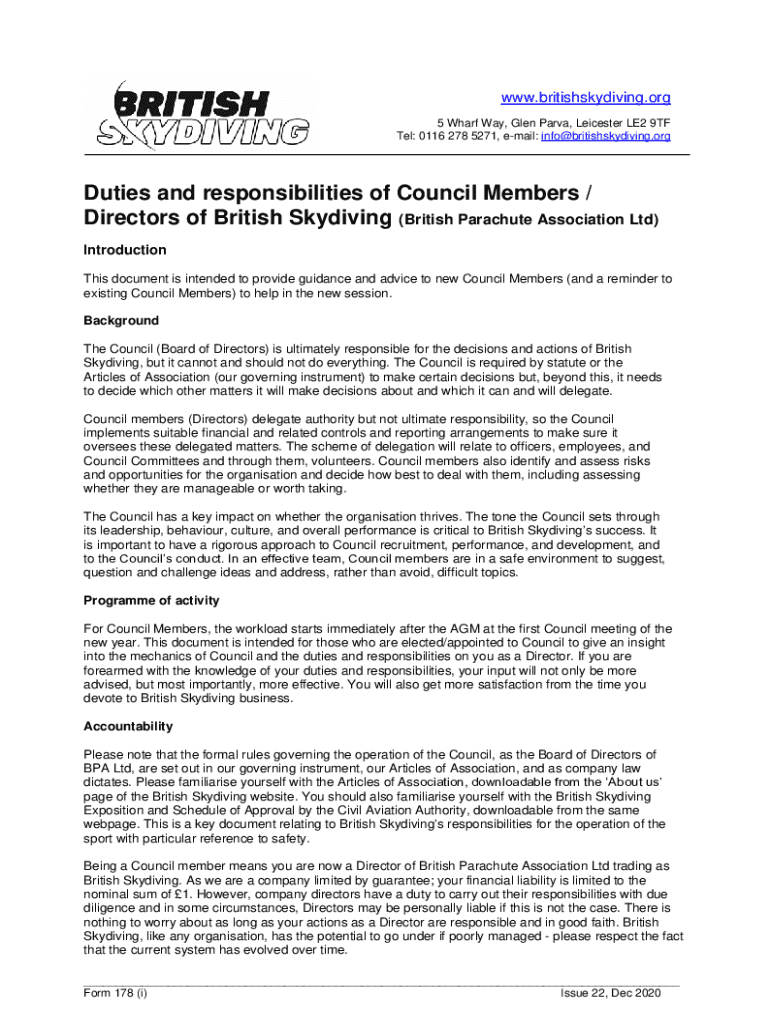 Fillable Online Directors of British Skydiving (British Parachute ...