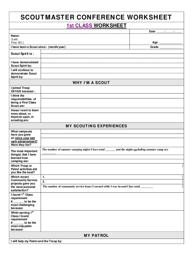 Fillable Online 1st Class Scoutmaster Conference Worksheet - 11/2020 ...
