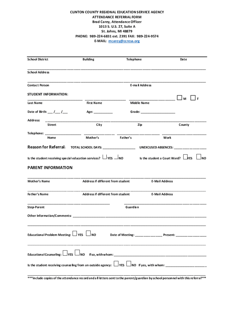 Fillable Online CCRESA Attendance Referral Form Fax Email Print - pdfFiller