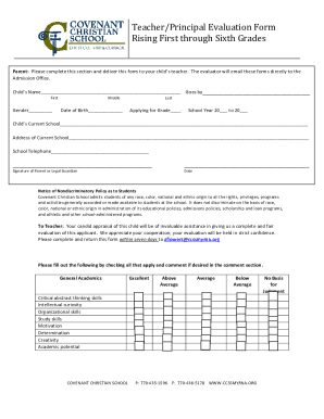 Fillable Online Teacher/Principal Evaluation Form Rising First through ...