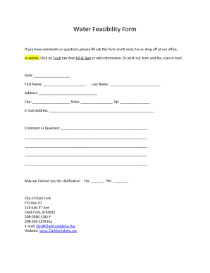 Fillable Online Water Feasibility Form Fax Email Print - pdfFiller