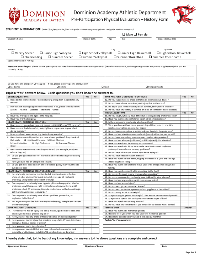 Fillable Online Preparticipation Physical Evaluation-Medical History ...