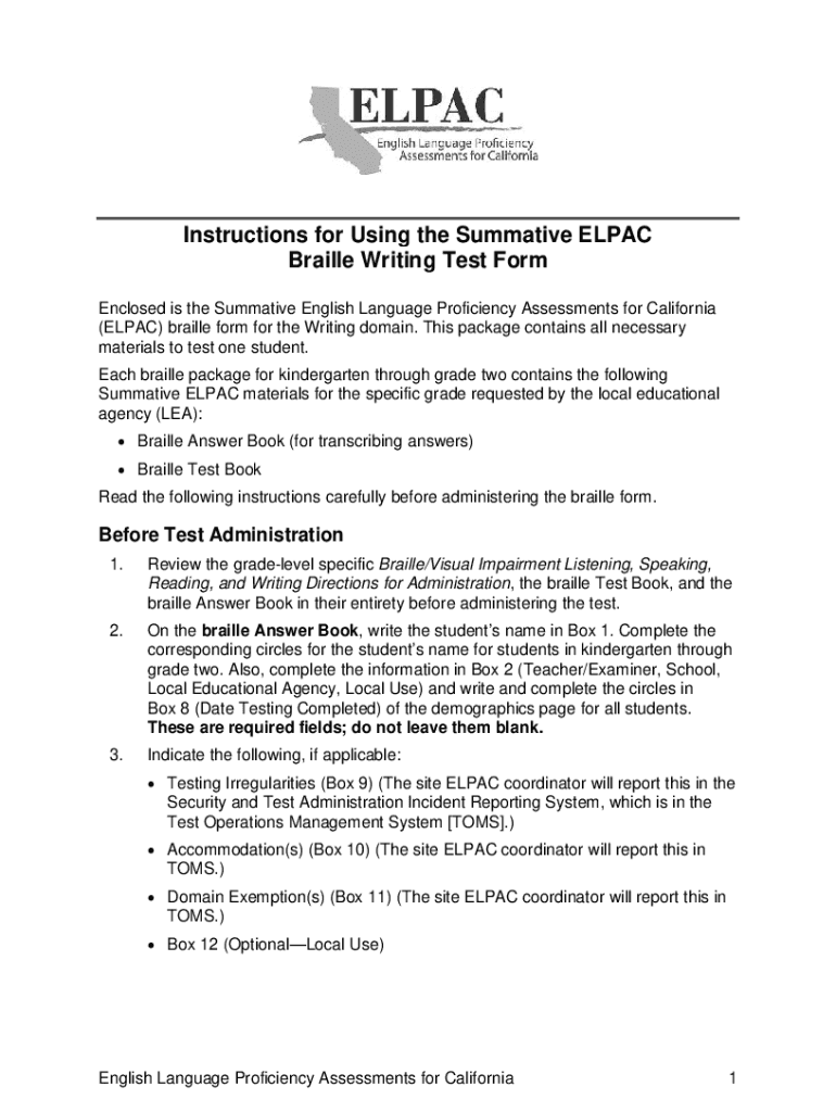 Fillable Online Instructions for Using the Summative ELPAC Braille ...