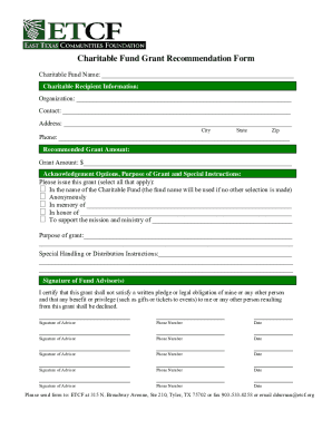Fillable Online Charitable Fund Grant Recommendation Form Fax Email Print - pdfFiller