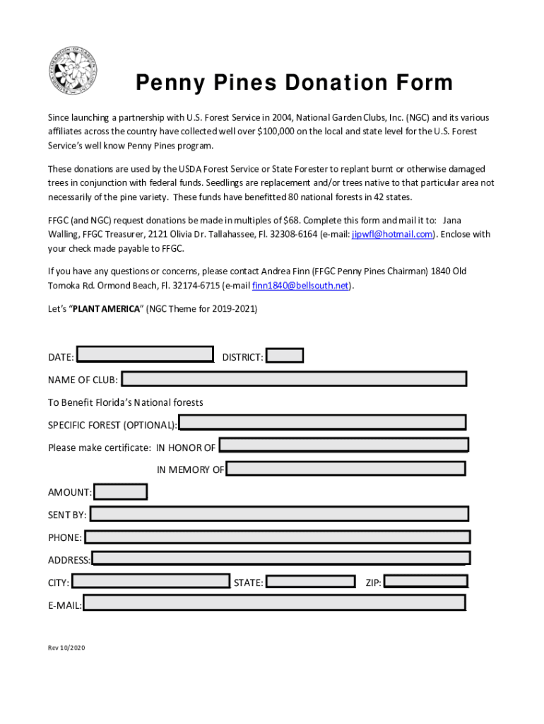 Penny Pines Donation Form - Fill Online, Printable, Fillable, Blank ...