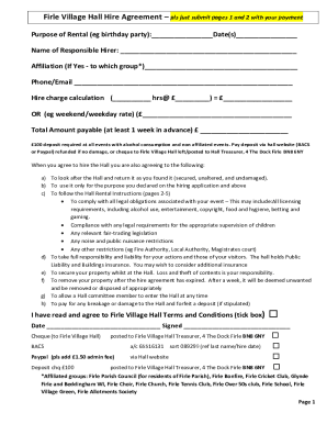 Fillable Online Firle Village Hall Hire Agreement pls just submit pages ...