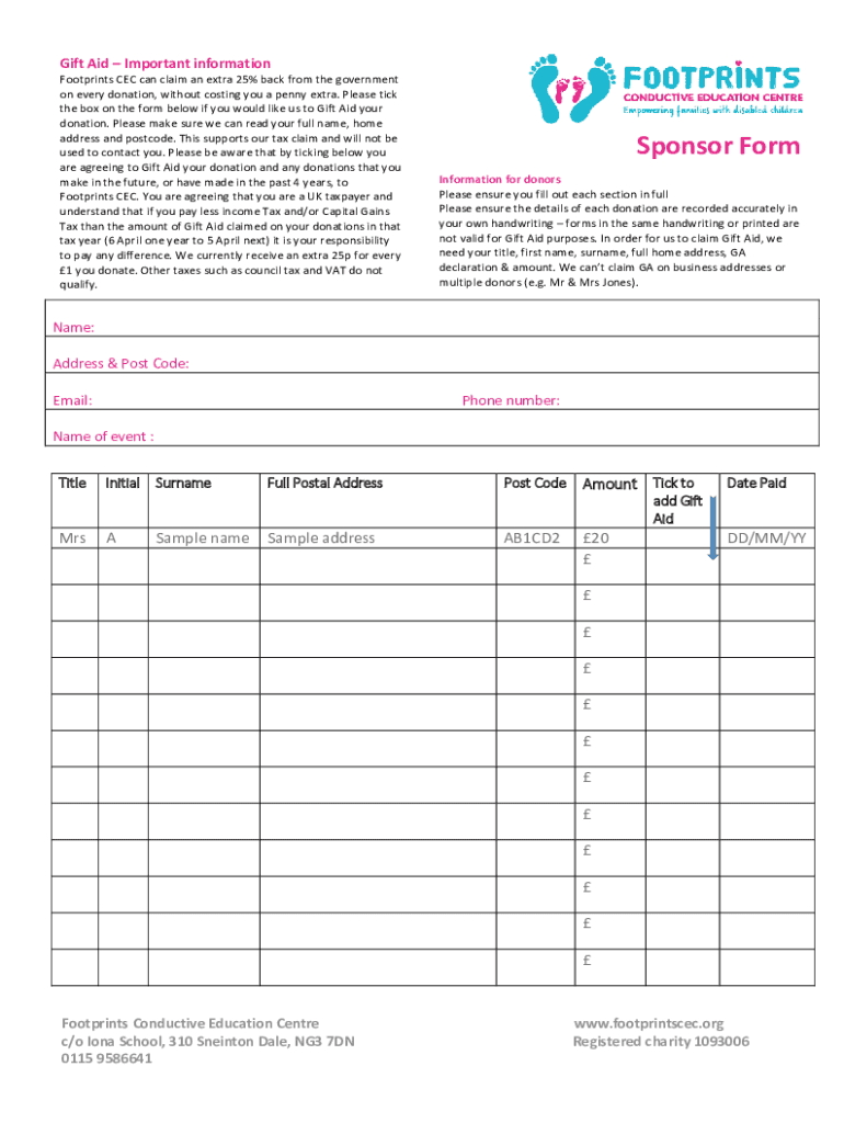 Fillable Online Sponsor Form - footprintscec.org Fax Email Print ...