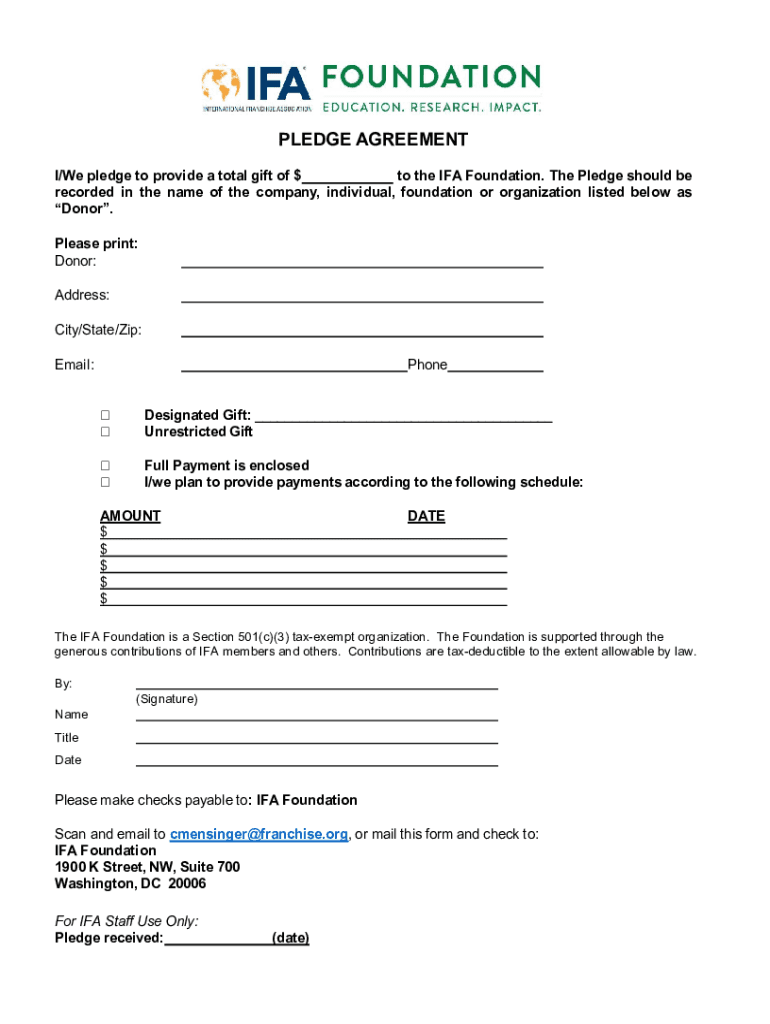 Fillable Online FREE 6+ Pledge Agreement Contract Forms in PDFMS Word10 ...