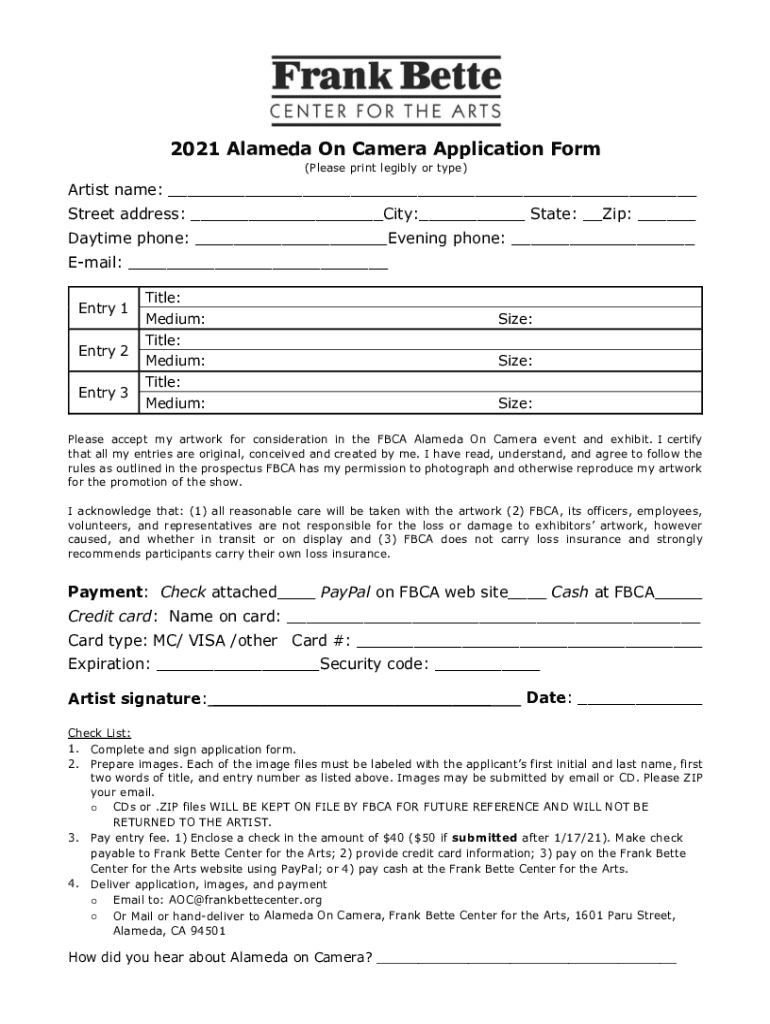 Fillable Online 2021 Alameda On Camera Application Form Fax Email Print ...