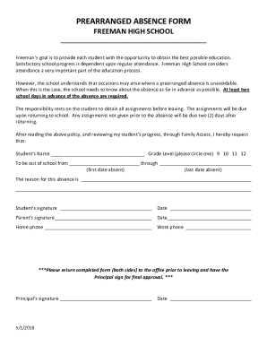 Fillable Online PREARRANGED ABSENCE FORM - Freeman School District Fax ...