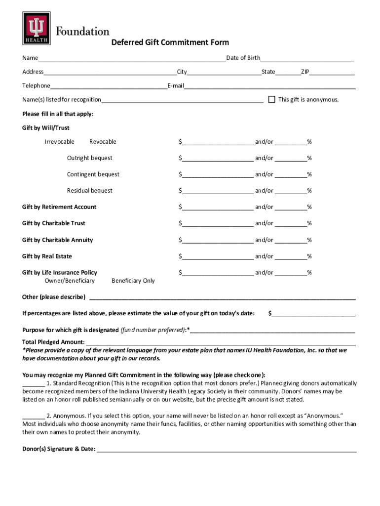 Fillable Online Rhonda-Planned Gift Intention Form Fax Email Print ...