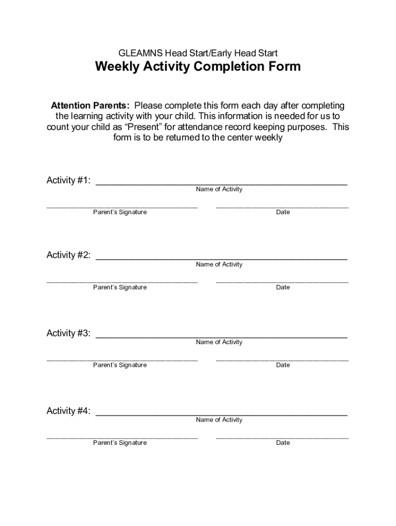 Fillable Online Weekly Activity Completion Form.docx Fax Email Print - pdfFiller