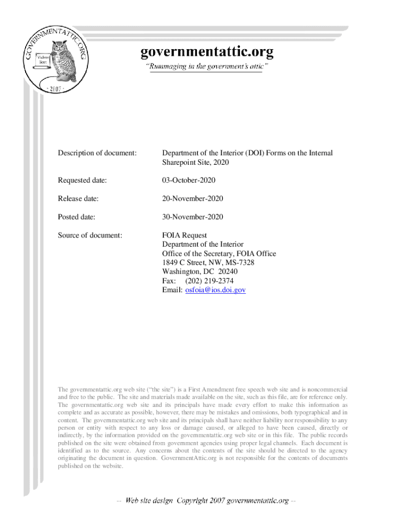 Fillable Online Department of the Interior (DOI) Forms on the Internal ...