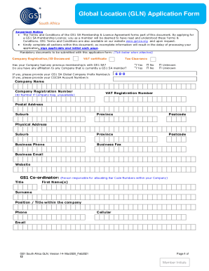 Fillable Online Global Location (GLN) Application Form - GS1 Fax Email ...