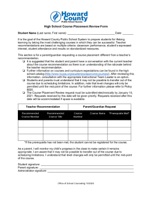 Fillable Online 21-22 High School Course Placement Review Form Fax ...