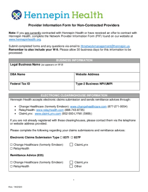 Fillable Online Non-Network Provider Information Form - Hennepin Health ...