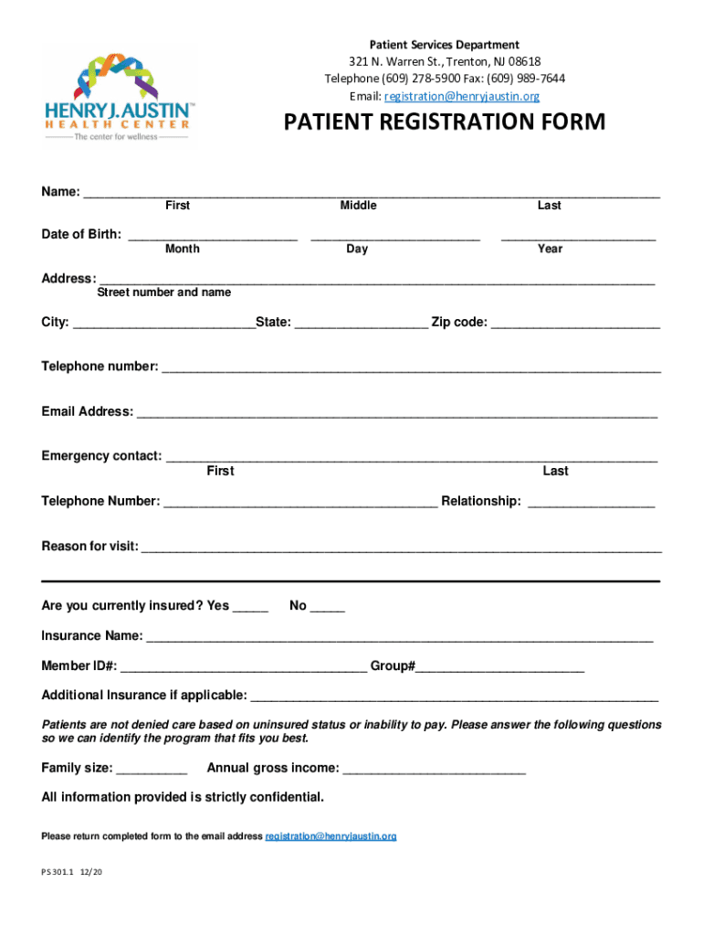 Fillable Online PATIENT REGISTRATION FORM - Welcome to HJAHC HJAHC Fax ...