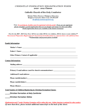 Fillable Online Christian Formation Registration Form 2020 - 2021 Classes ... Fax Email Print ...