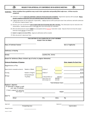 Fillable Online REQUEST FOR APPROVAL OF CONFERENCE OR IN-SERVICE ...