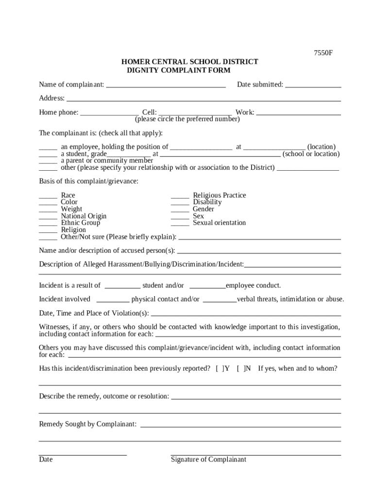 DIGNITY COMPLAINT Doc Template | pdfFiller