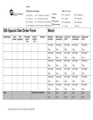 Fillable Online ISS Healthcare Special Diet Order Form Interim IDDSI ...