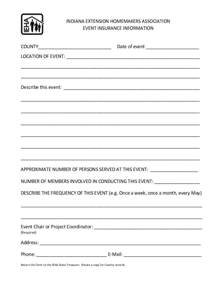 Fillable Online INDIANA EXTENSION HOMEMAKERS ASSOCIATION - IEHA ...