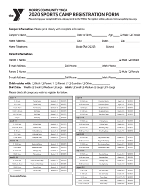 Fillable Online 2020 SPORTS CAMP REGISTRATION FORM Fax Email Print ...