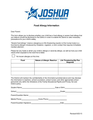 Fillable Online Food Allergy Disclosure.docx - Google Docs Fax Email ...